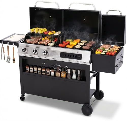 Amazon.com: Sophia & William 3-Burner Gas and Charcoal Grill Combo with ...