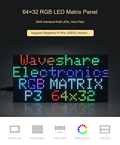 Waveshare RGB Full-Color LED Matrix Panel 6432 Pixels Display Screen 3mm Pitch Digital Led ...