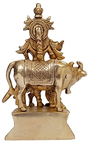 Purpledip Brass Idol Krishna Gopala Govinda With Cow: Collectible ...