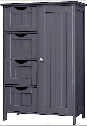Grey Bathroom Floor Cabinet, Multi-use Storage Cupboard Freestanding ...