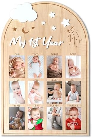 Amazon.com: One Year Birthday Wooden Photo Board My First Year ...