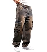 Nutriangee Men's Baggy Wide Leg Barrel Jeans Loose Fit Trendy Cutlass ...