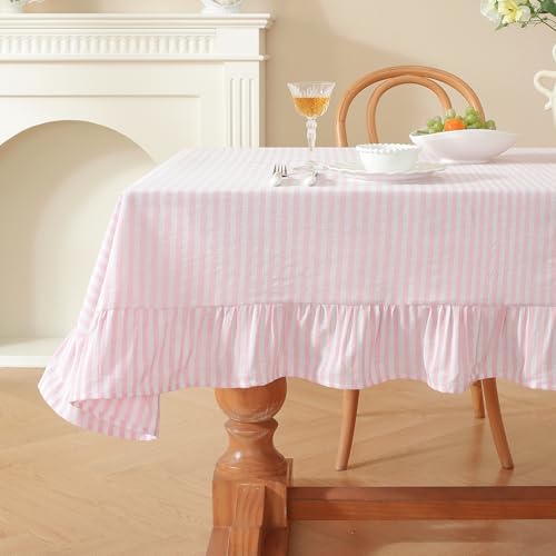 Amazon.com: meioro Striped Ruffled Tablecloth Square Spring Cotton ...