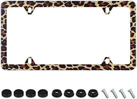 Amazon.com: Beabes Black Animal Print License Plate Frame Leopard ...