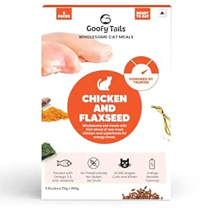 Goofy Tails Chicken and Flaxseed Wet Cat Food and Kitten Food, 350g (70g X 5 Pouches ...