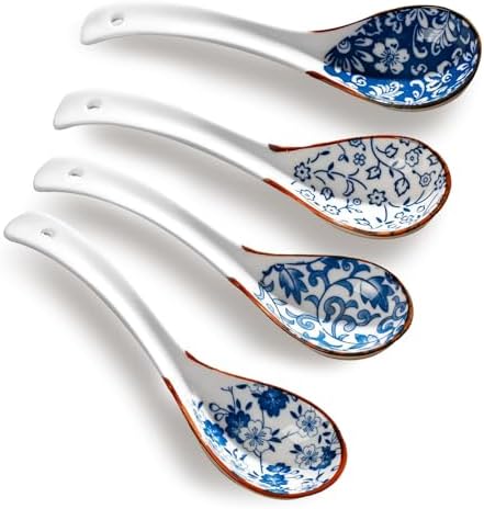 Tomtary Chinese Soup Spoons, Ceramic Ramen Spoons Set of 4, Japanese ...