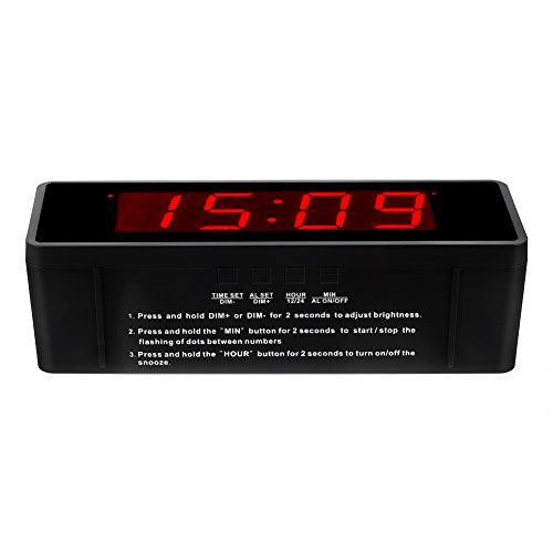 Kwanwa Alarm Clock Battery Operated Powered Only with 1.4'' Big Red LED ...