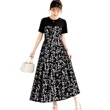 ・ブランド:ノーブランド品・【1枚で叶う重ね着風コーデ｜時短お洒落の決定版】 黒トップス×花柄ワンピースを重ねたように見える「ドッキングデザイン」採用。実際は1枚仕立てなので、着るだけで重ね着風コーデが瞬時に完成。コーデを考える時間も、着替...