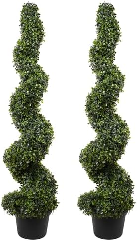 Amazon.com - ENGreen 4FT Artificial Boxwood Spiral Topiary Trees (2 ...