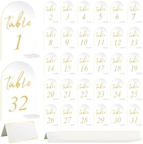 Amazon.com: 30 Sets Arch Wedding Table Numbers with Stands Gold Printed ...