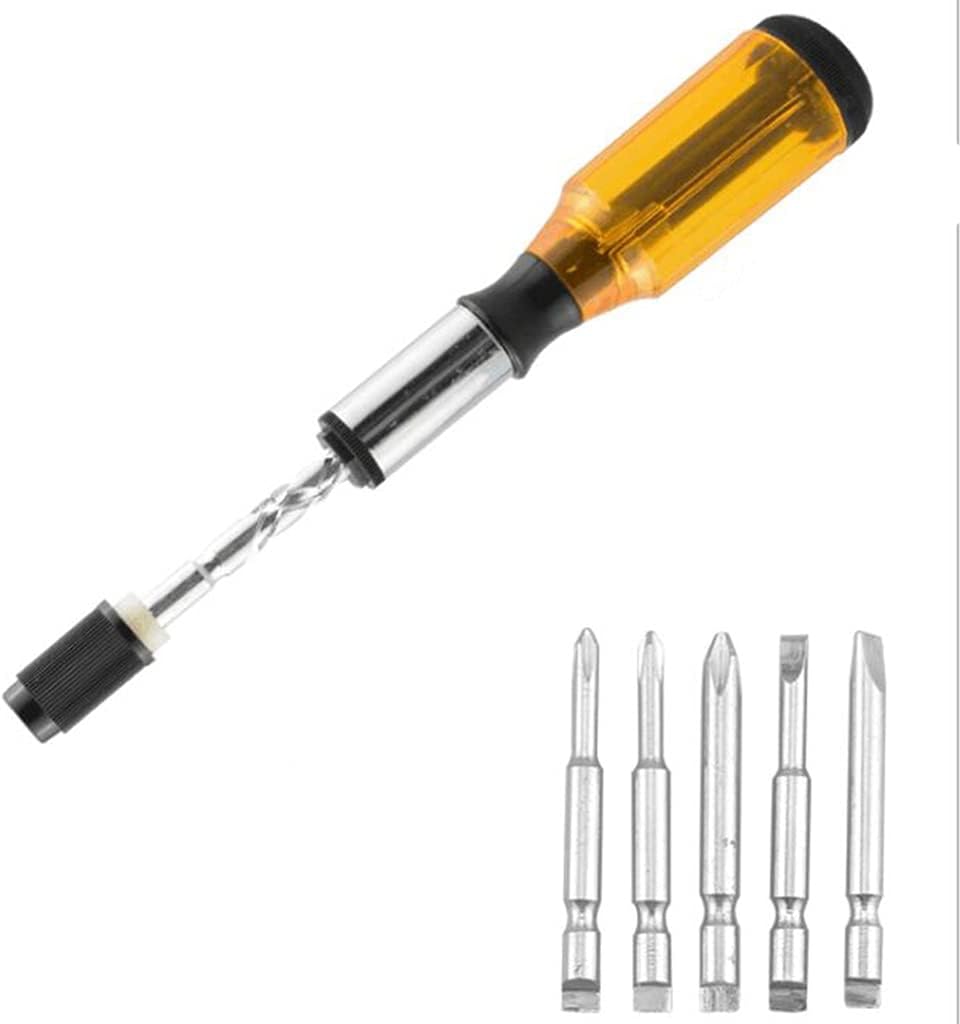 HYROOY Push Pull Ratchet Screwdriver with 5 Screwdriver Heads Ratchet ...