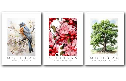 Amazon.com: Michigan Symbols, American Robin Bird, Apple Blossom Flower ...
