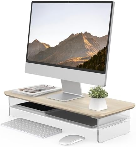 FENGE 2-Tier Acrylic Dual Monitor Stand Riser,23.6 Inch Acrylic Monitor ...