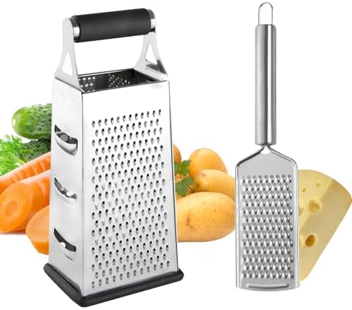 2 Pack, Cheese Box Grater & Handheld Cheese Grater Set, Stainless Steel ...