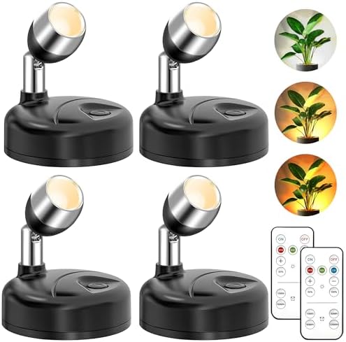 4 Pack Wireless LED Spotlight Indoor, Plant Uplight Battery Operated 3 ...