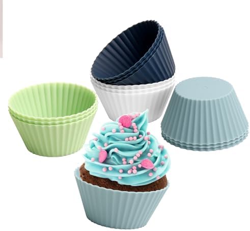 12Pcs Silicone Cupcake Cases Muffin Reusable Cake Moulds Non-Stick ...