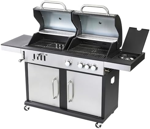 Sac Dual Fuel Combi Portable Grill with 3 Gas Burners, Side Burner and ...