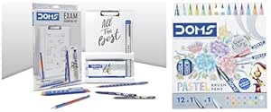 DOMS Exam Essential Kit & Super Soft Tip Pastel Brush Pen Set (12 ...