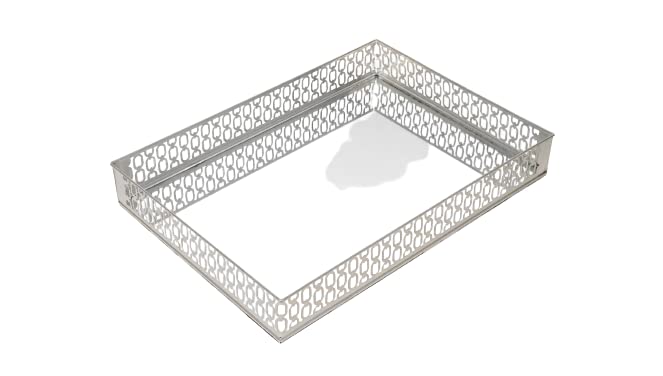 LamJum Metal and Glass Serving Tray - Large, Silver, 35L x 25W x 5H ...