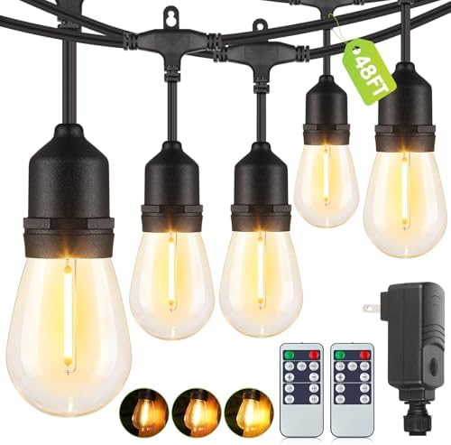Outdoor String Lights 48FT, Waterproof ETL Listed with 18 Shatterproof ...