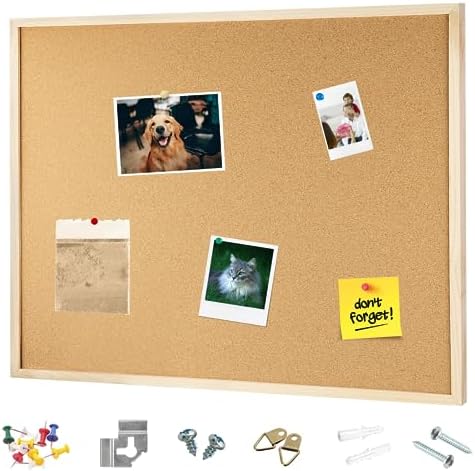 OWLKELA Classic Wooden Frame Cork Notice Pin Board - 120x90cm with 10 ...