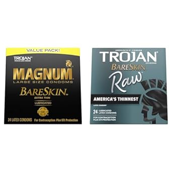 Amazon.com: TROJAN Magnum BareSkin Premium Large Condoms & BareSkin Raw ...