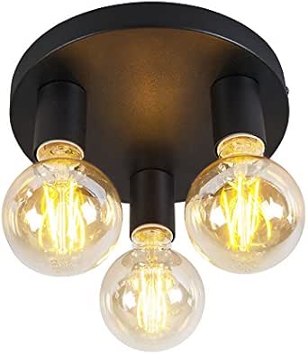 Qazqa - Industrial Ceiling Lamp I Ceiling Flush Light Black - Facil 3 ...