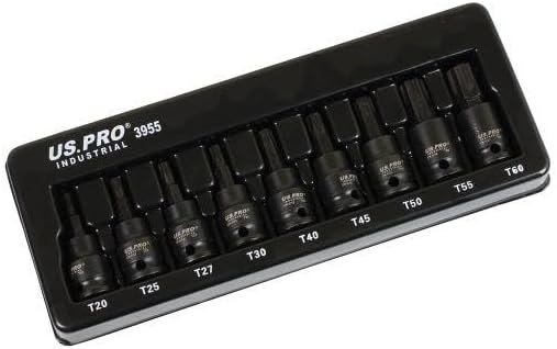 US PRO INDUSTRIAL 9pc 3/8” DR Impact Torx Star Bit Sockets Set T20 ...