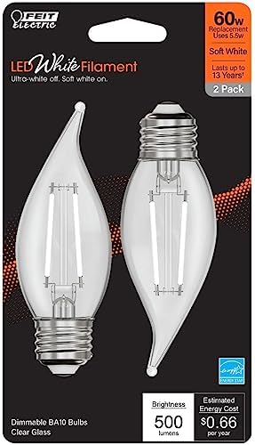 Feit LED Filament BA10 E26 (Medium) Filament LED Bulb Soft White 60 ...