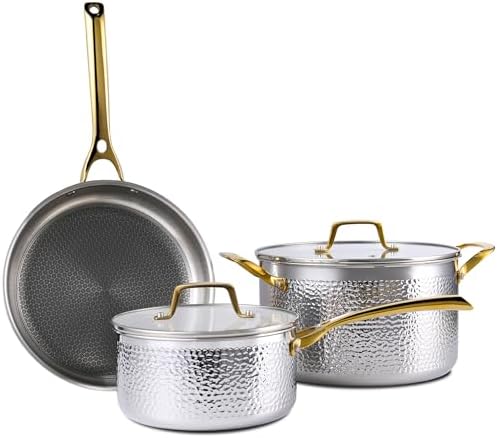 Amazon.com: Luxury Hammered Stainless Steel Cookware set, 5 Piece Heavy ...