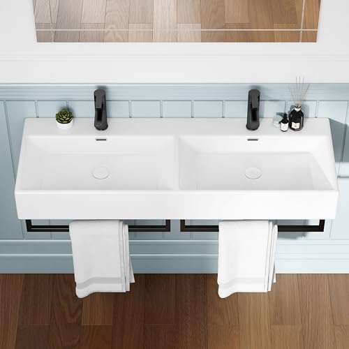 Eridanus Bathroom Sink Rectangle 43" x 16", Two Hole Vitreous Ceramic ...