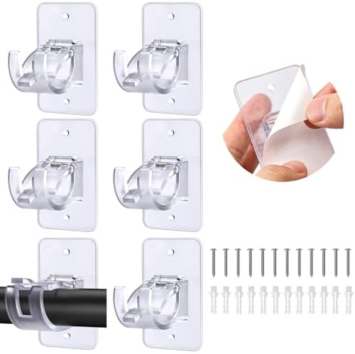 Amazon.com: 6 Pack No Drill Curtain Rod Brackets, Self Adhesive No ...
