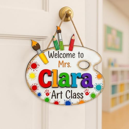 Amazon.com: Personalized Art Class Sign, 2 Layer Wooden Teacher Door ...