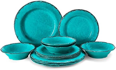 Amazon.com | Rustic Melamine Dinnerware-Set-Plastic Farmhouse-Plates ...