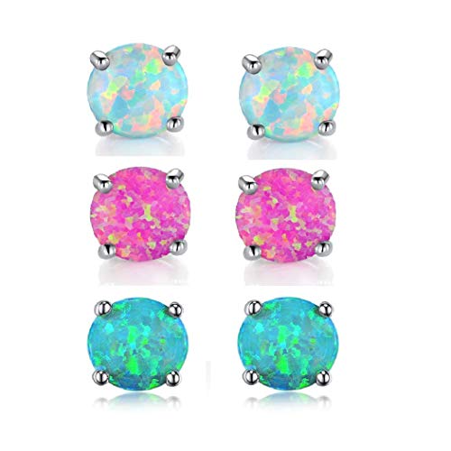 GEMSME 18K White Gold Plated Color 6mm Opal Stud Earrings for Women ...
