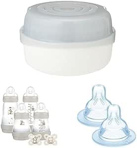 MAM Microwave Steam Steriliser (Grey) + MAM Feed and Soothe Bottle Set ...