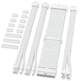 Sirlyr PSU Cable Extension Kit,Bright White Sleeved PC Cables ...