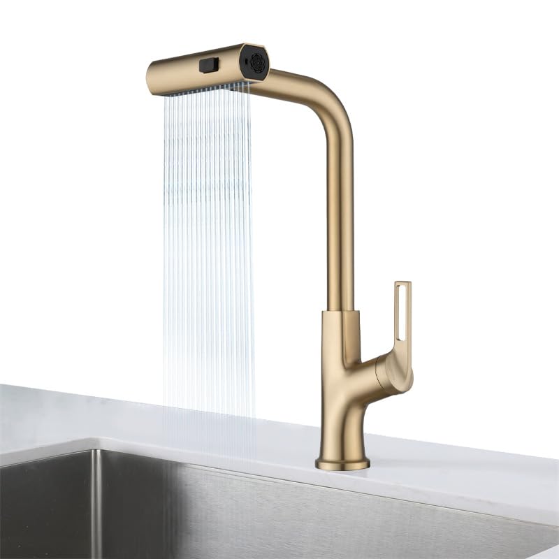 Waterfall Kitchen Faucet with Pull Down Sprayer, Single Handle Kitchen ...