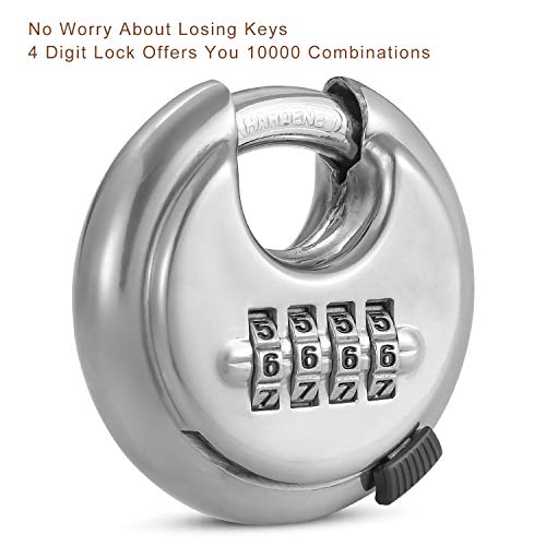 DELSWIN 4 Digit Combination Disc Padlock with Hardened Steel Shackle ...