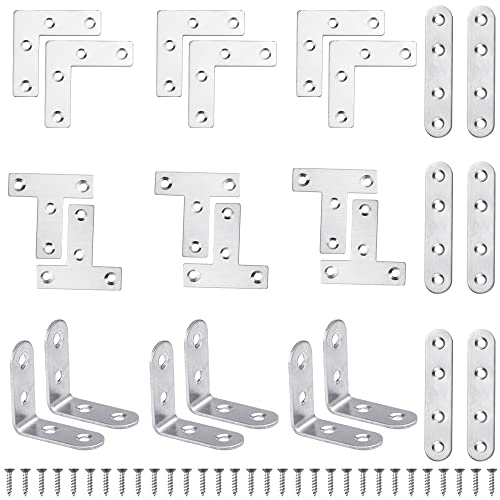 DECARETA Metal Bracket Angle Connector Set 24 Pieces Stainless Steel ...