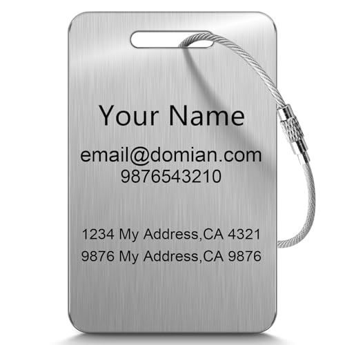 Amazon.com: Stainless Steel Personalized Luggage Tags for Suitcases ...