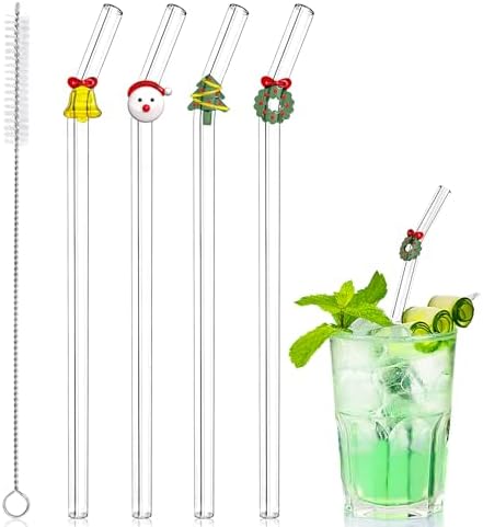 Glass Drinking Straws with Charms, Reusable Clear Drinking Straws with ...