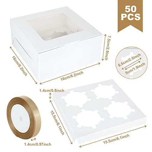 ASelected 50Pcs Cupcake Boxes 4 Hole Cake Boxes with Window Inserts and ...