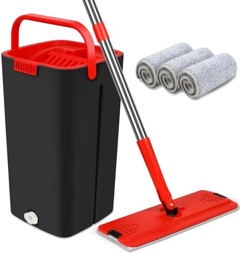 Amazon.com: BOSHENG Hands-Free Mop and Bucket Set with 3 Washable Pads ...