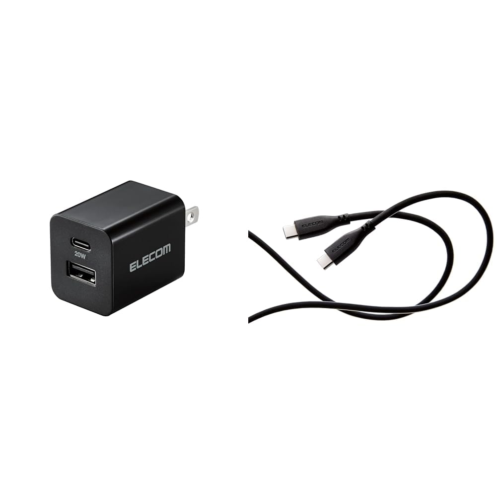 Amazon | 【Type-Cケーブルセット】 エレコム Type-C 充電器 20W USB PD対応 2ポート USB-C USB-A ブラック EC-AC22BK + USB-C ...