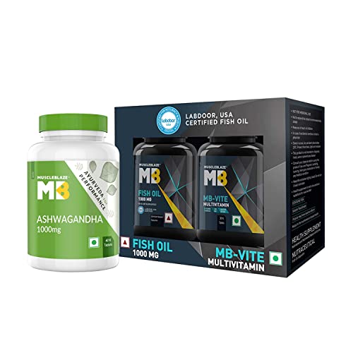 MuscleBlaze Ashwagandha 1000mg, Ayush Approved, Boosts Muscle Mass, 60 ...