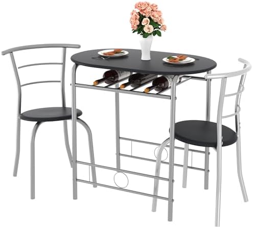 Amazon.com - VECELO 3 Piece Small Round Dining Table Set for Kitchen ...