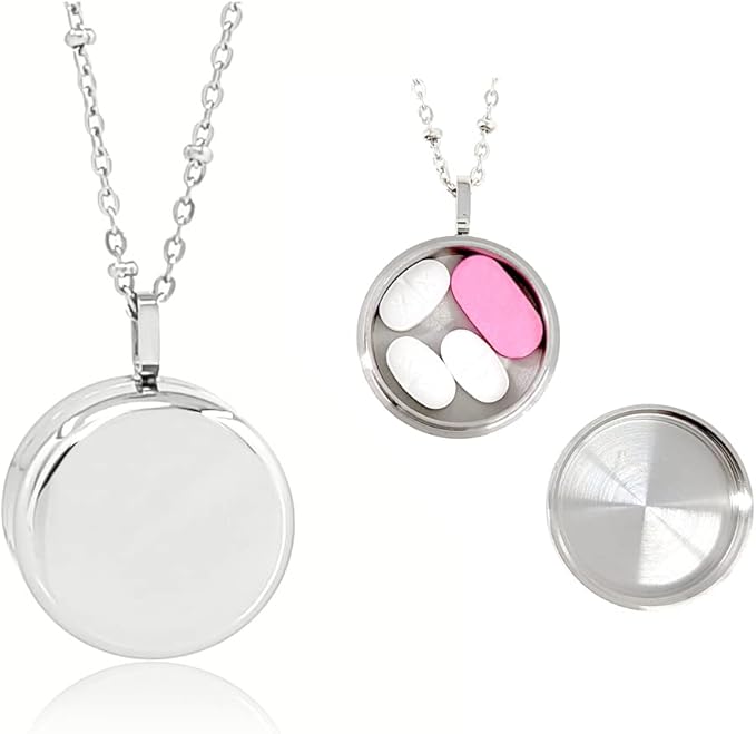 Amazon.com: Round Pill Locket Necklace, Secure Closure Pill Box Jewelry ...