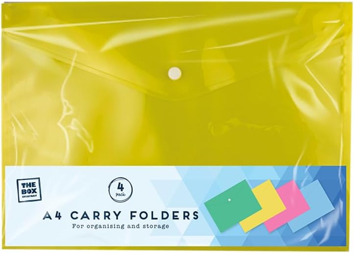 5 Assorted Color A4 Popper Wallets - Clear Plastic Paper Wallets for ...