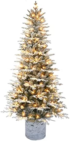 Amazon.com: 7.5 ft Pre-lit Potted Flocked Arctic Fir Tree, 1973 Tips ...
